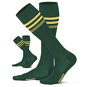 CS CELERSPORT 2 Pack Soccer Socks for Youth Kids, Men and Women Sport Softball Socks with Cushion, Green, Large