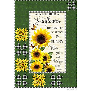 Advice from a Sunflower by Timeless Treasures Inspirational Flower Cotton Quilt Panel 23"" x 43"", CD2921-CREAM