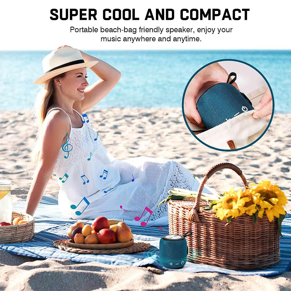 Bluetooth Speaker: Powerful Stereo Sound, IPX7 Waterproof, True Wireless Stereo Pairing, Portable Design, Latest Bluetooth V5.2 - Perfect for Realme GT2 Pro, Beach, Outdoor, Home, Parties- Blue