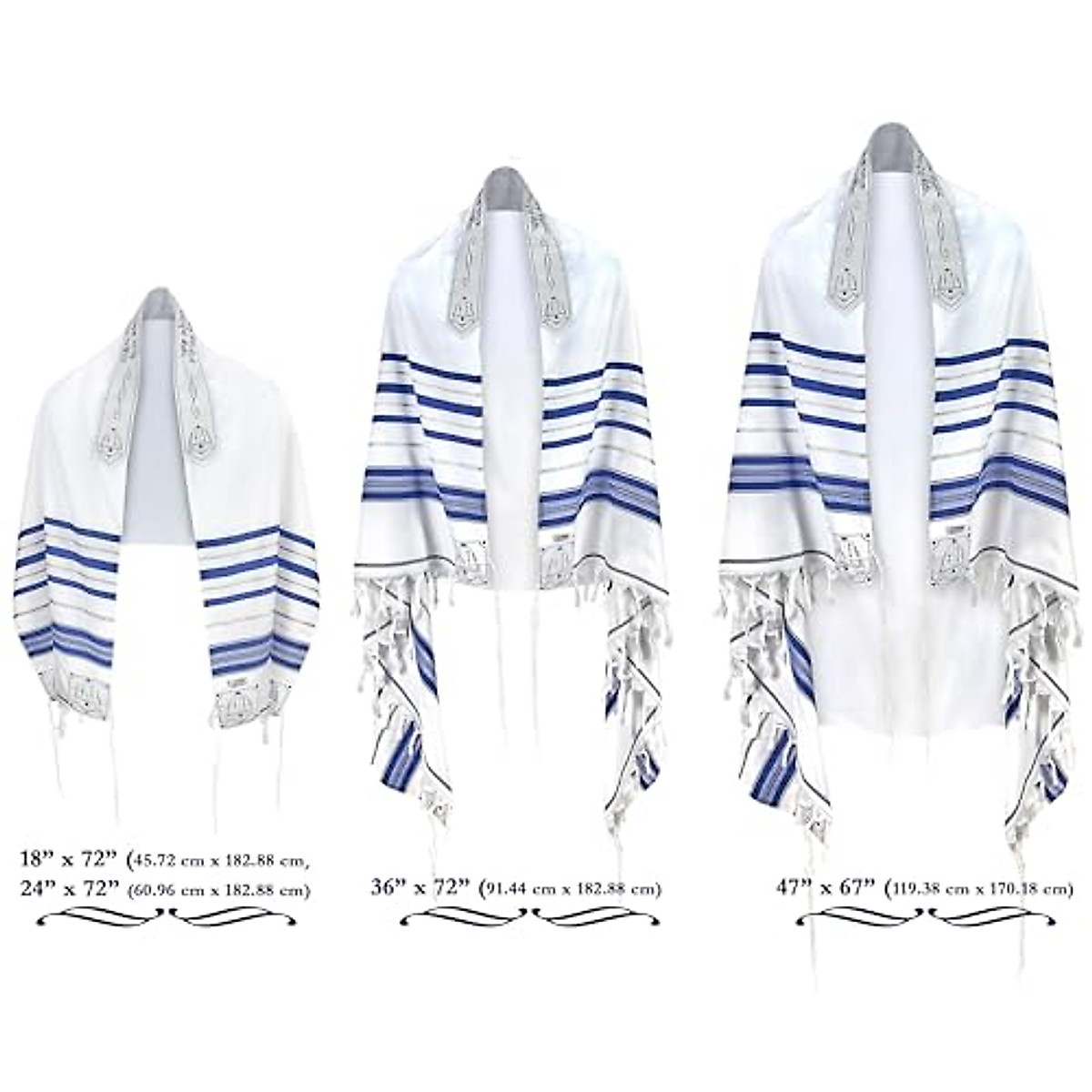 Zion Judaica Tallit Prayer Shawl - Fine Polyester Talis with a Matching Zippered Bag - Certified Kosher - Imported from Israel (18" x 72", Blue Silver)