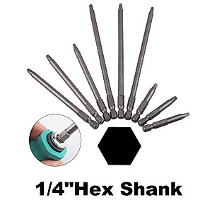 Rocaris 9 Pack 1/4 Inch Hex Shank Long Magnetic Square Head Screwdriver Bits Set Power Tools SQ2 For Poket Hole Jig- 2 inch, 4 inch, 6 inch