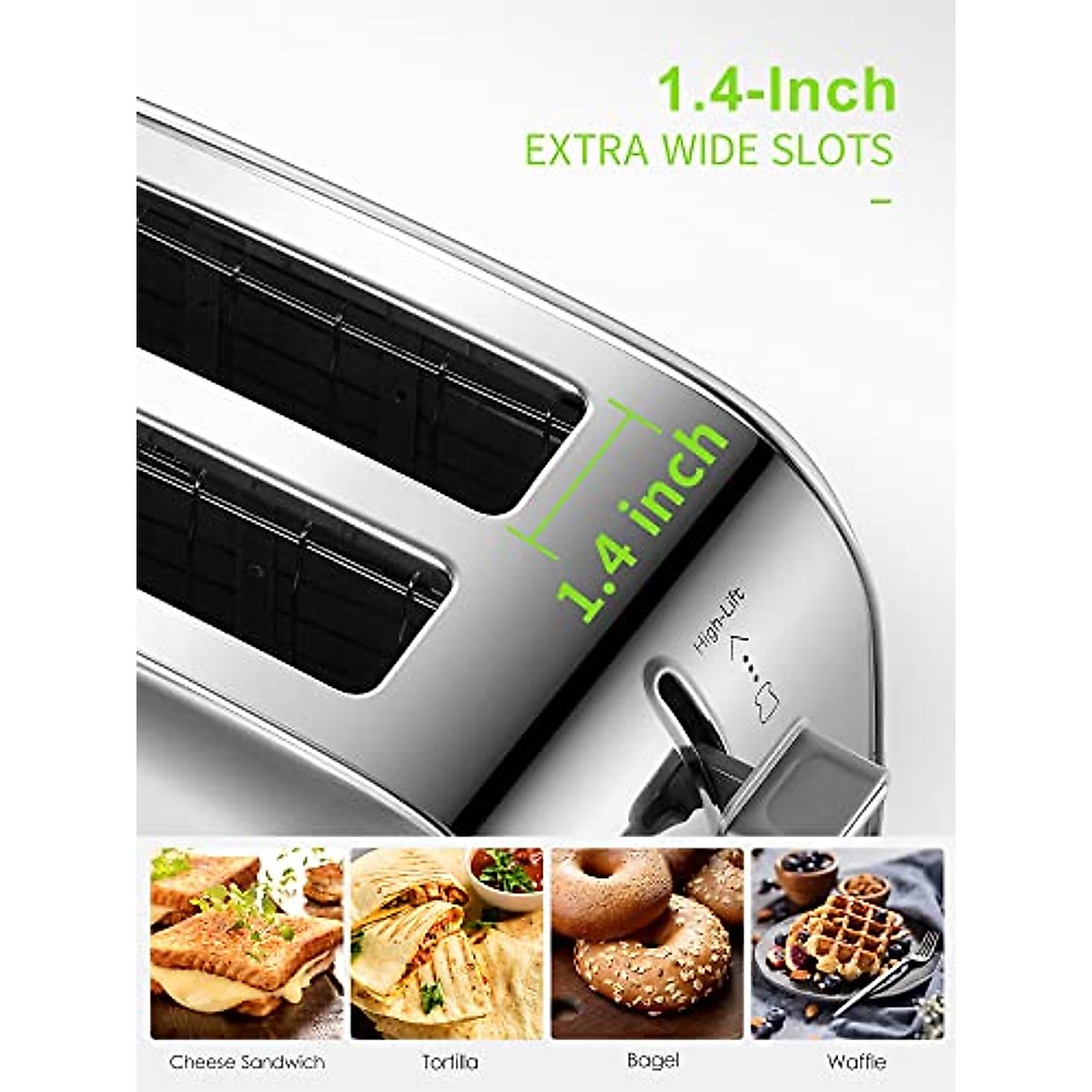 2 Slice Toaster, Retro Bagel Toaster Toaster with 7 Bread Shade Settings, 2 Extra Wide Slots, Defrost/Bagel/Cancel Function, Removable Crumb Tray, Stainless Steel Toaster by Yabano, Silver