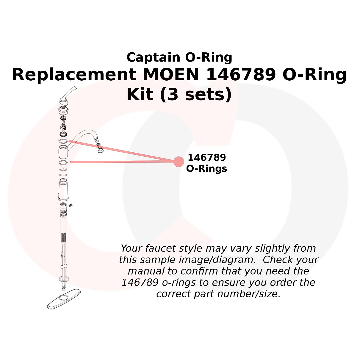 Captain O-Ring – Replacement 146789 O-Rings for Specific Moen Single-Handle Lever Kitchen Faucets (3 Sets, 6 orings)