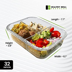 [1 Pack] Meal Prep Containers with Lids - Reusable Glass Food Prep Containers - 3 Compartment