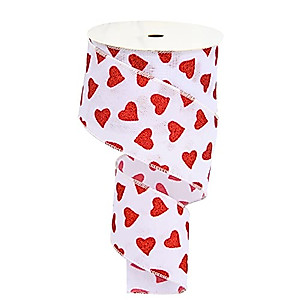 Gift Ribbon, Curling Ribbon Wired for Gift Wrapping, 2.5" 10 Yards Heart Pattern, Gift Wrap Ribbon for Bows Bridal Wedding Anniversary Ceremony Decorations