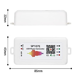 RGBZONE WS2812b WS2811 SP107E Music Bluetooth Controller, DC 5-24V, Support LED IC Chip Suit for LED Strip, iOS Android App Control, Module Buli-in Mic/AUX Input, Suit Indoor
