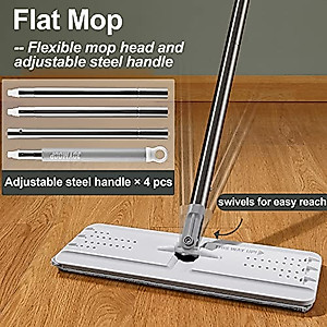 JOYMOOP Mop and Bucket with Wringer Set, Flat Floor Mop and Bucket, Mop for Floor Cleaning with 3 Microfiber Pads, Wet and Dry Use, Household Cleaning Tools, for Hardwood, Laminate, Tile