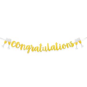 Congratulations Banner|Wedding|Anniversary|Graduation|Retirement Party Decorations Supplies Shimmering Gold Letters Banner Cheers