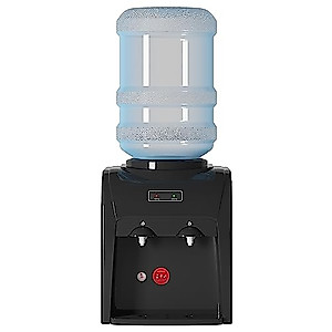 TABU Countertop Water Cooler Dispenser, Top Loading Water Cooler, Hot & Cold Water Dispenser, Holds 3 or 5 Gallon Bottle, with Anti-Scalding Design and Child Safety Lock for Home, Office Use (Black)