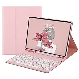 QIYIBOCASE Cute Round Keys Keyboard Case for iPad 10.2" 9th Gen/8th Gen/7th Gen,for iPad Pro10.5 /Air 3rd Gen, Detachable Magnets BT Keyboard Case with Pencil Holder, Pink