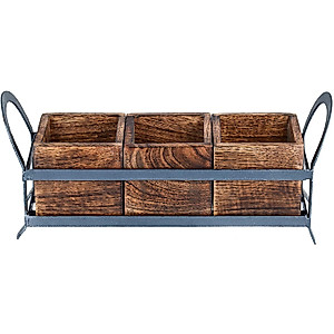 CUT01BR Wooden Utensil Cutlery Holder Caddy Flatware and Silverware Organizer Spoons, Forks, Knifes and Napkin Supplie