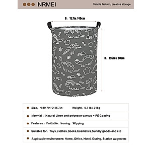 NRMEI Round Storage Basket Laundry Basket Foldable Waterproof Coating Nursery Hamper for Living Room Bedroom and Clothes Toys(Round Line Dinosaur),19.7inchH x 15.7inchD inches