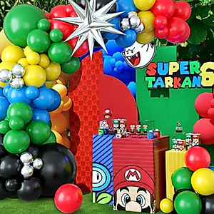 Black Red Yellow Green Balloon Garland Arch Kit, Colorful with Black Red Blue Yellow Green Metallic Silver Balloons Supplies for Birthday, Carnival, Superhero, Robot Blocks, Video Game Themed Party