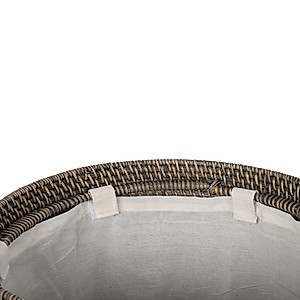 KOUBOO Round Rattan Laundry Hamper with Removable Liner and Lid - Coastal, Natural Decor Style - Small Size for Apartment Living - Stylish Addition for Your Home -18 in. height, Black-Wash