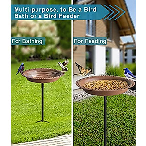 Koutemie 1-¼ Gallon Detachable Free Standing Garden Bird Bath Bird Feeder Bowl with Metal Stake for Outdoor, Bird Friendly Color - Deep Brown, 29 Inch