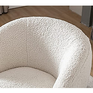 DUOMAY Modern Accent Chair with Ottoman, Sherpa Upholstered Barrel Chair with Footrest, Comfy Lounge Chair Single Sofa Armchair Club Chair for Living Room Bedroom Office, White