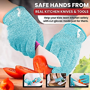 TruChef Kids Cut Resistant Gloves (Ages 4-8) - Aqua - Maximum Kids Cooking Protection| Safe hands from Real Kitchen Knives and Tools