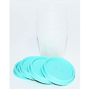 Tupperware Vintage Set of 4 Midgets 2 Ounce Mini Containers Seafoam Aqua Blue Country Pastel