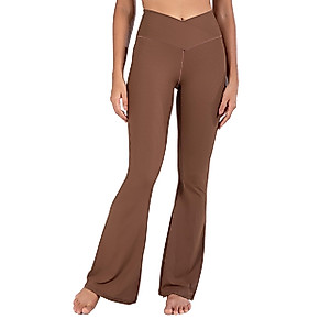 Sunzel Flared Leggings for Women, High Waisted Casual Bootcut Flare Yoga Pants with Crossover Waist and Tummy Control 30" Caramel Cafe Medium