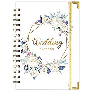 Tullofa Wedding Planner - Wedding Planner Book and Organizer for The Bride with 5 Tabbed Sections, 6.5" x 8.75", Hardcover with Metal Corner + 5 Inner Pocket + Sticker + Notes Pages - Purple White