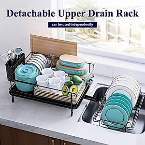 Kitsure Dish Drying Rack - Large-Capacity Dish Rack for Kitchen Counter, Rust-Proof Dish Drainer, 2-Tier Kitchen Dish Drying Rack for Dishes, Knives, Spoons, and Forks