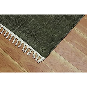 Casavani Hand Made Cotton Dhurrie Geometric Green & Beige Tassel Rug Easy Care Washable Rugs for Doormat Entryway Living Room Bedroom Hallway Balcony 6x12 Feet Runner