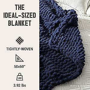 Chunky Knit Blanket Throw - 50"x60" 3.7 lbs. - Soft Chenille Yarn Knitted Blanket - Machine Washable Crochet Blanket - Handmade Cable Knit Throw Blanket for Couch, Bed (Navy Blue)