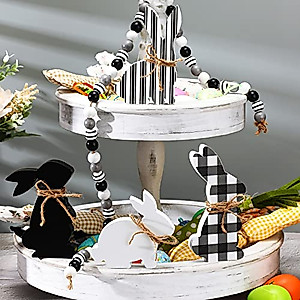 4 Pcs Easter Bunny Table Wooden Signs Bunny Shaped Farmhouse Decor Spring Bunny Wood Tabletop Easter Decorations Easter Bunny Dining Room Table Decor Sign Bunny Decor with Rope (Plain Black White)