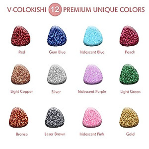 V·COLOKISHI Ultra Fine Glitter, 12 Unique Colors Glitter Set, 42.5g/Bottle, Extra Fine Glitter for Tumbler Slime Epoxy Resin, Body Face Nail Cosmetic Makeup, Painting, Art and Crafts, Total 510g