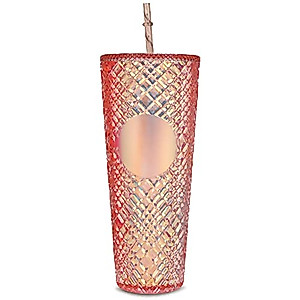 EVERGLITTER 24oz Rose Gold Jeweled Tumbler with Lid and Straw,BPA-FREE,Plastic Double Wall Insulated Water Bottles with Straw,Jeweled Cups with Lid Leakproof,Pink Tumbler Gifts for Women,Keep Colds