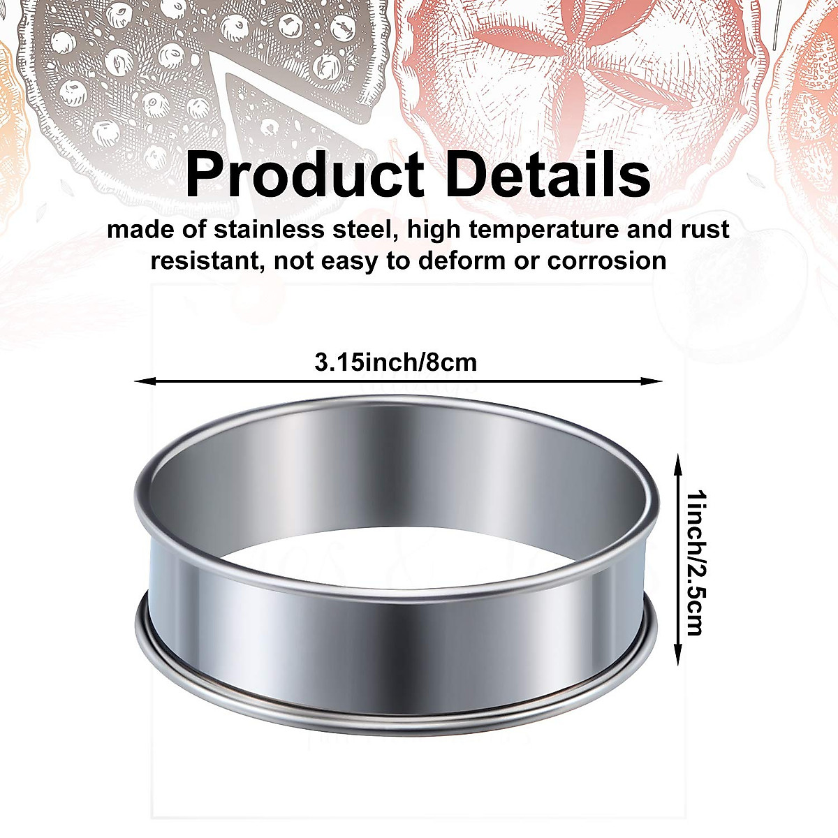 6 Pieces English Muffin Rings Crumpet Rings Double Rolled Tart Ring Stainless Steel Muffin Tart Rings Nonstick Metal Round Ring Mold for Home Food Making Tool, 3.15 Inch