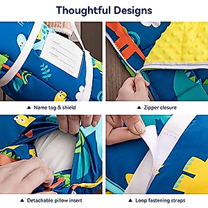 Kids Nap Mat with Weighted Blanket 3lb for Daycare, Insugar Weighted Sleeping Bag with Pillow, 2 in 1 Toddler Nap Mat Weighted for Preschool and Sleepovers, 50 x 20 Inches, Blue Dinosaur