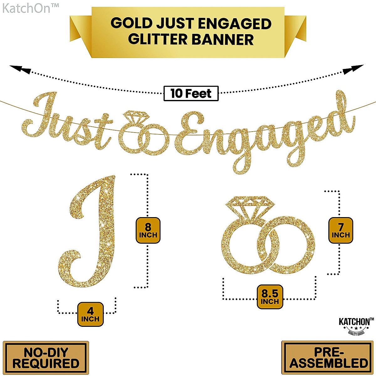 KatchOn, Glitter Gold Just Engaged Banner - 10 Feet, No DIY | Engagement Banner for Just Engaged Decorations | Engagement Party Decorations | Just Engaged Sign | Engagement Decorations