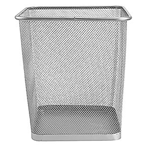 YARNOW Stainless Steel Mesh Wastebasket Trash Can Rectangular Open Top Waste Basket Bin for Home Office Kitchen (Silver)