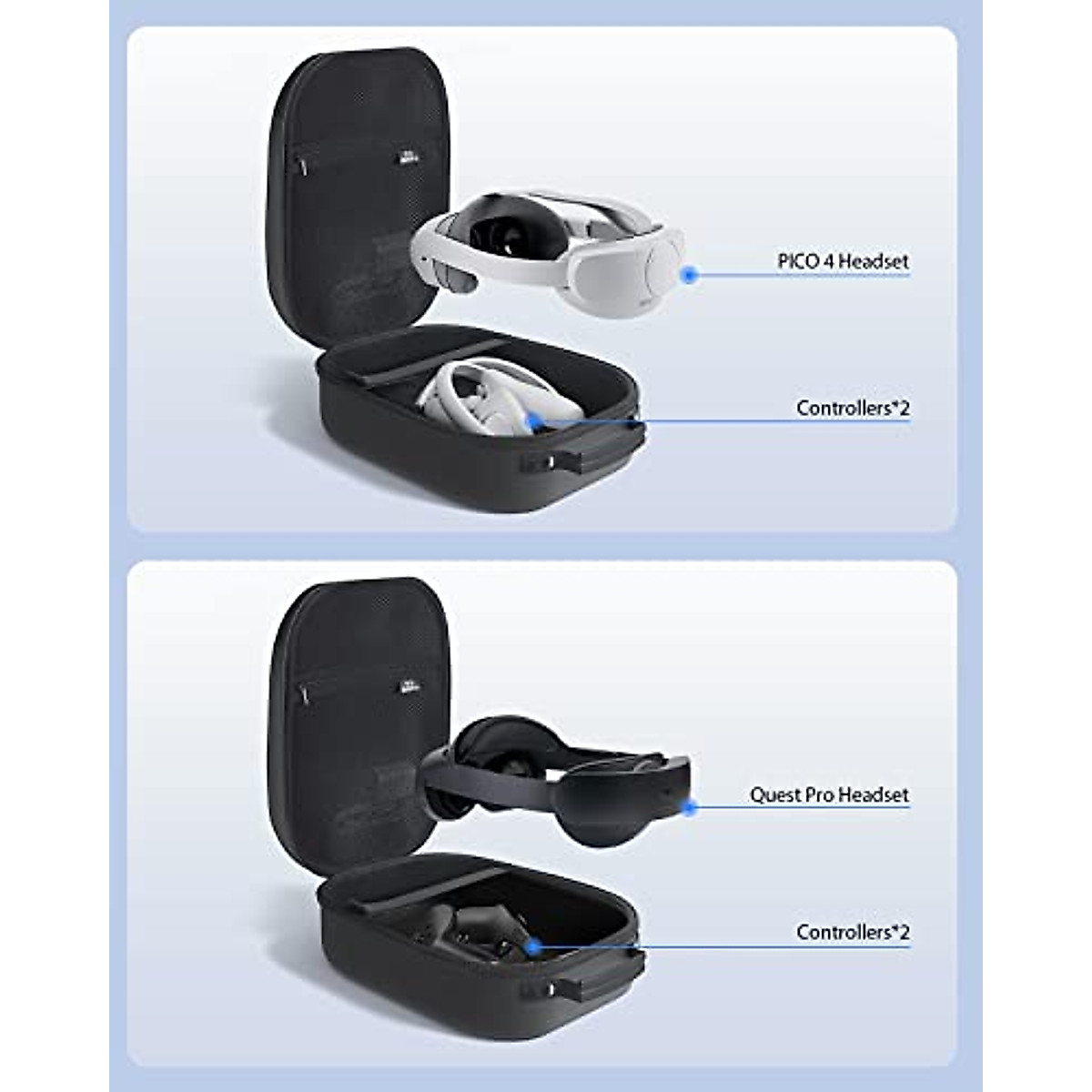 Aubika Carrying Case for Oculus Quest 2/Meta Quest 3/Pico 4, Compatible with Elite/Battery Headset Strap Accessories, Hard Travel Case - Black