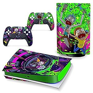 Toxxos PS5 Skin Disc Edition Anime Console and Controller Vinyl Cover Skins Wraps for Playstation 5 Disc Version CD-ROM Version Purple and Green