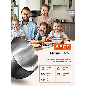 Stand Mixer Fohere, with Double Dough Hook, Wire Whip & Beater, 6+ P Speed Tilt-Head Food Mixer, Pouring Shield for Home Cooking, Dishwasher Safe Stainless Steel Bowl with Handle (Black)