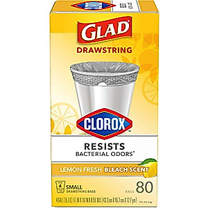 GLAD Small Kitchen Trash Bags, - 4 Gallon Trash Bag for Kitchen, Lemon Fresh Bleach Scent, Odor Eliminator, Leak Protection, 80 Count