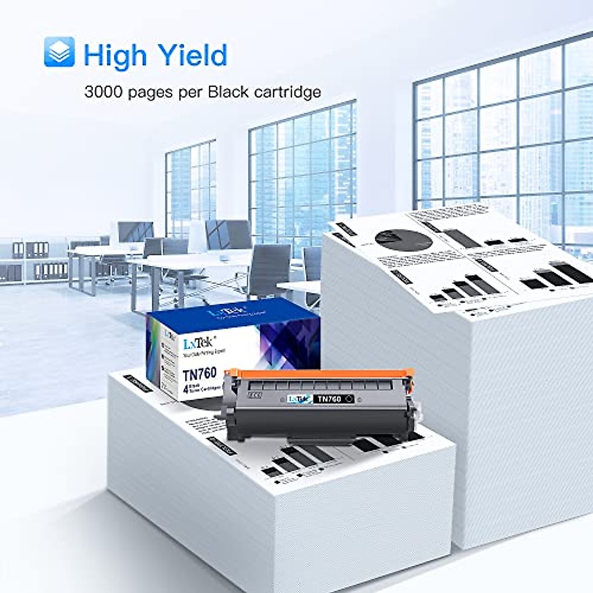 LxTek Compatible Toner Cartridge Replacement for Brother TN760 TN 760 TN730 TN 730 to Compatible with MFC-L2710DW HL-L2350DW HL-L2370DWXL MFC-L2750DW HL-L2395DW MFC-L2690DW Tray (Black, 4 Pack)