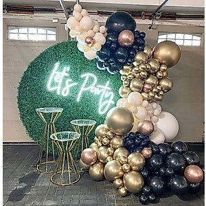 Metallic Gold Black Cream Peach Balloon Garland Arch Kit-Balck Chrome Gold Double stuffed Cream Peach Balloons for Baby Shower, Birthday Party, Bridal Shower, Graduation, Celebrations