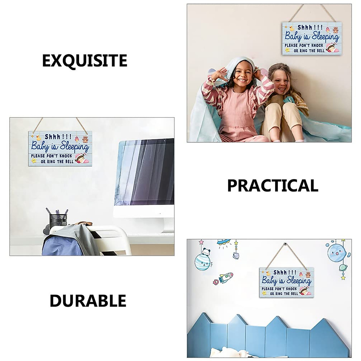 Baby Sleeping Sign Baby Sleeping Plaque Baby is Sleeping Sign Porch Sign Sleeping Baby Door Sign Do Not Knock or Ring Doorbell Sign No Disturb Sign Baby Room Hanging Sign