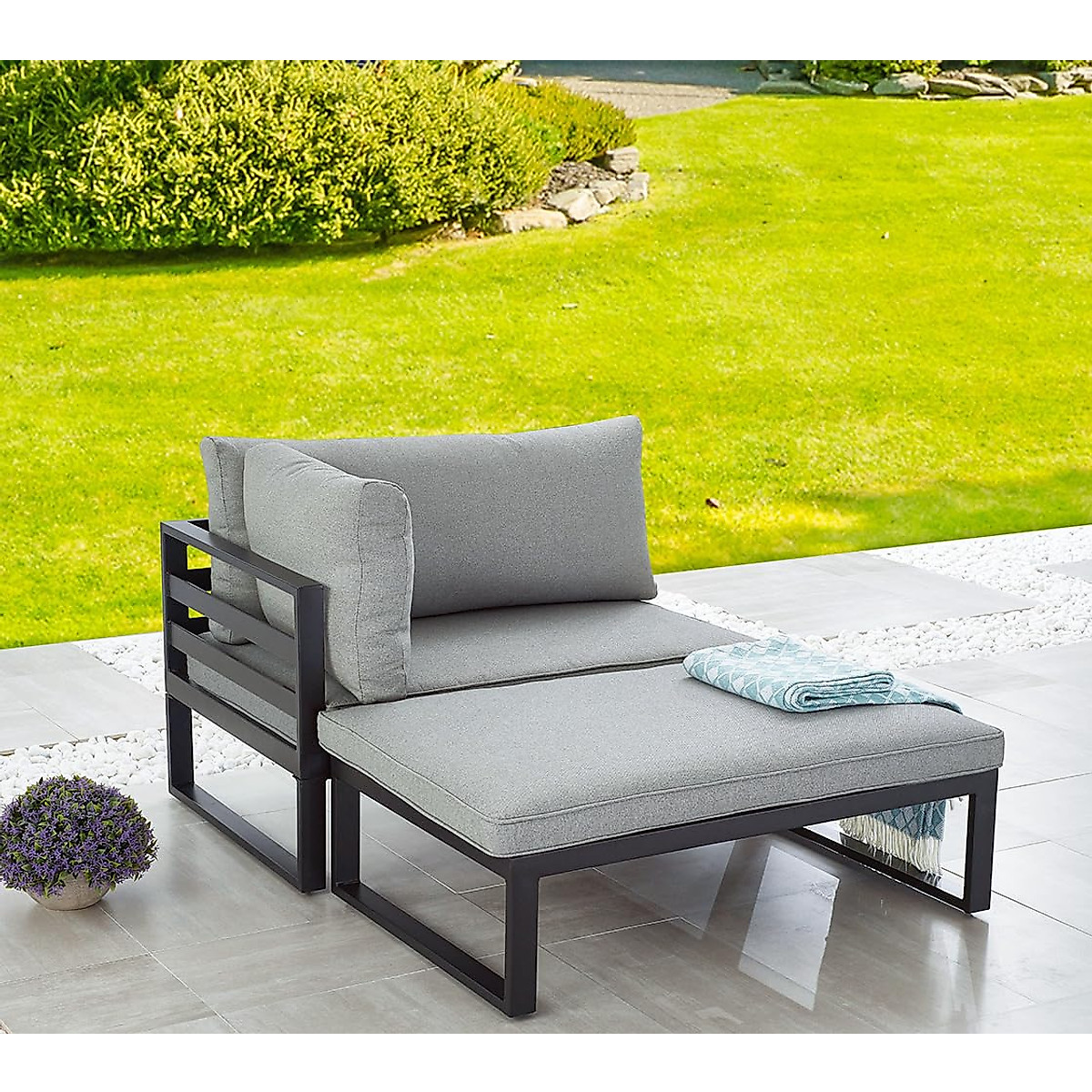 ARTLOFT 2 Piece Outdoor Patio Sofa, Balcony Couch, Porch Couch, Small Corner Patio Sectional Frniture Outdoor Daybed for Apartment, Backyard, with Soft Cushions