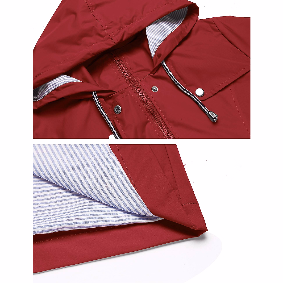 LOMON Raincoat Women Waterproof Long Hooded Trench Coats Lined Windbreaker Travel Jacket Wine Red XL