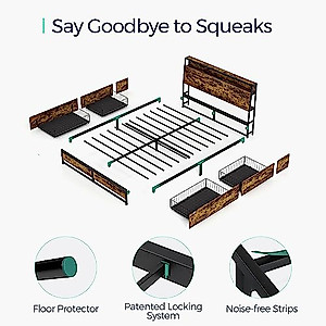 LINSY Full Size Bed Frame with 4 Drawers & Headboard, Bed Frame with RGB Lights & Fast Charger, Fast Assembly Bed Frame Full with Storage, No Box Spring Needed, Rustic Brown