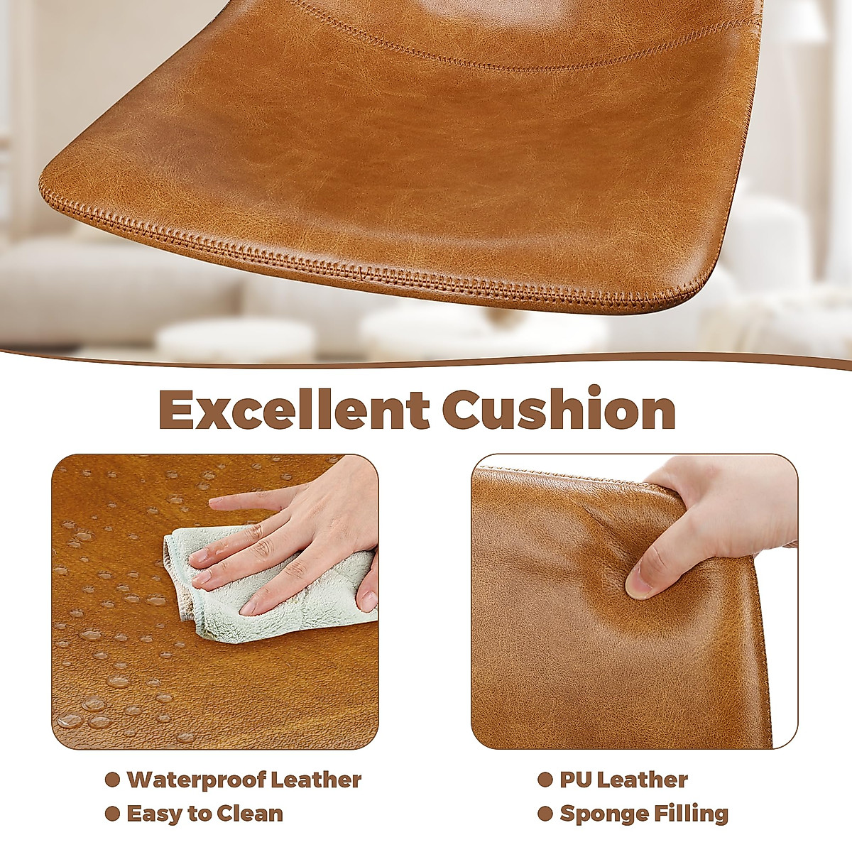 Aowos Dining Chairs Set of 4, 18 Inch Modern Armless Dining Chair with Back, Faux Leather Kitchen Dining Room Chair with Metal Legs for Home, Bistro Coffee Shops (Brown)