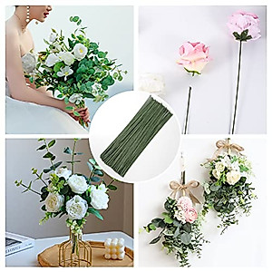 60 Pack Floral Stems Wire for Paper Flower 2 Gauge Flower Stems for Crochet Projects 16 Inch Artificial Green Crafts Wire Wreath Making Supplies for Flower DIY