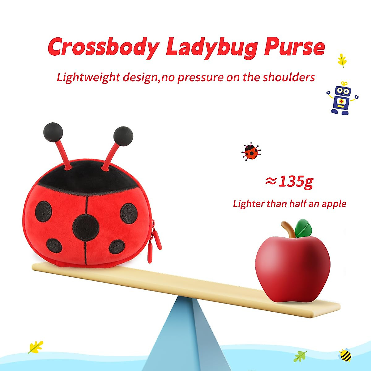 Supercute 3D Cartoon Kids Girls Ladybug Purse for Toddler Kids Crossbody Bags, Red, 6.35.53.9inch