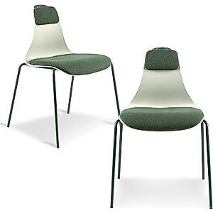 HESIEU Dining Chair Set of 2, Leisure Chair with Color-Blocking Cushions, Tilted 15°, Iron Legs with Silent Cushions, Double Back Support, Suitable for Dining Rooms, bedrooms and Living Rooms (Green)