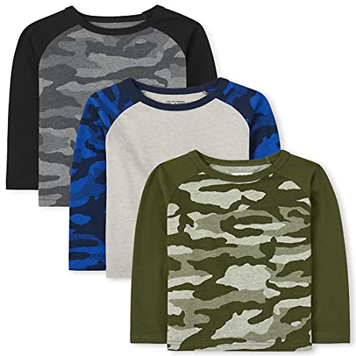 The Children's Place and Toddler Boy Long Sleeve Camo Raglan Top 3-Pack, Multi CLR, 12-18 Months