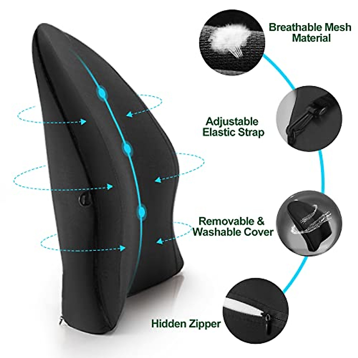 CNAMOY Lumbar Support Pillow Orthopedic Backrest - Memory Foam Back Cushion for Office Chair, Car Seat and Wheelchair to Relieve Back Pain Gifts for Fathers Day Dad Husband Men Birthday Mother